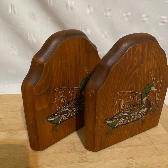 Other | Vintage 197s Wooden Hand Painted Duck Hunting Bookends Rare ...